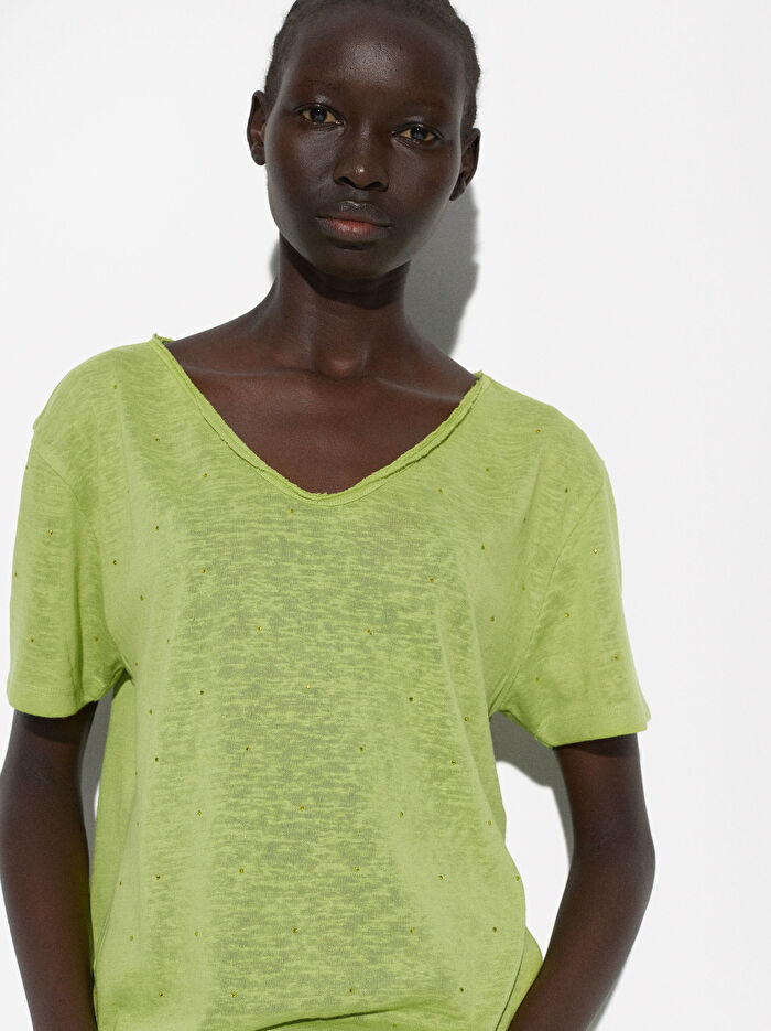 Parfois Sarı V-Yaka Basic T-Shirt | Parfois